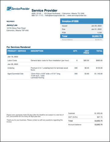 Free Flooring Invoice Template | Invoice Generator | Jobber Academy ...