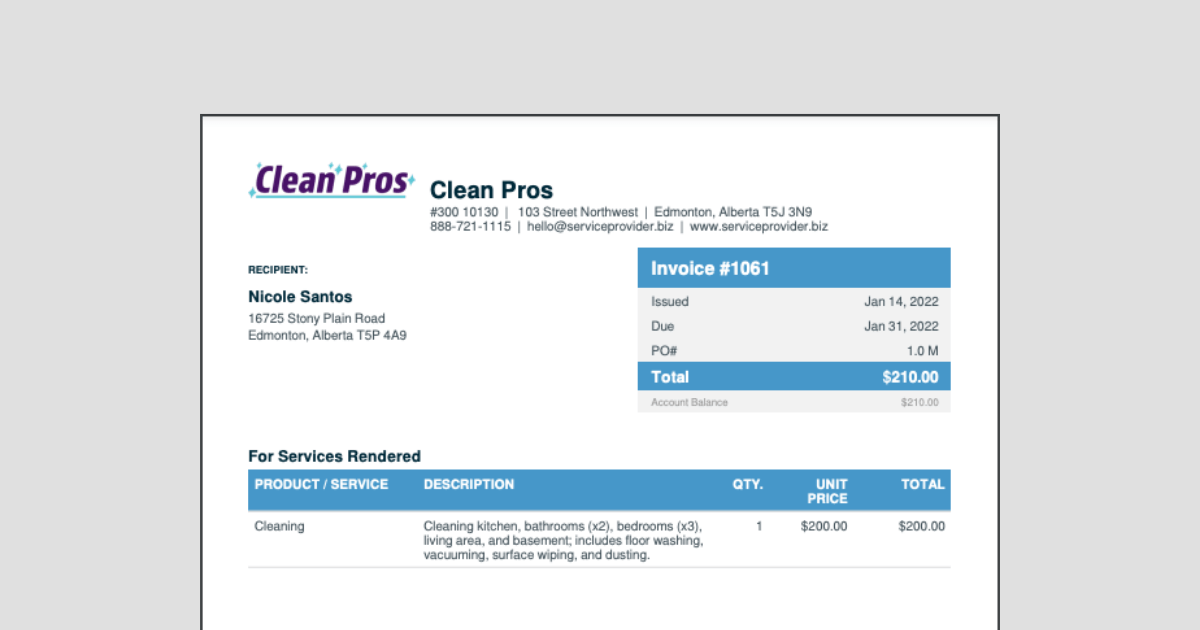 Free Cleaning Invoice Template Edit Download Jobber