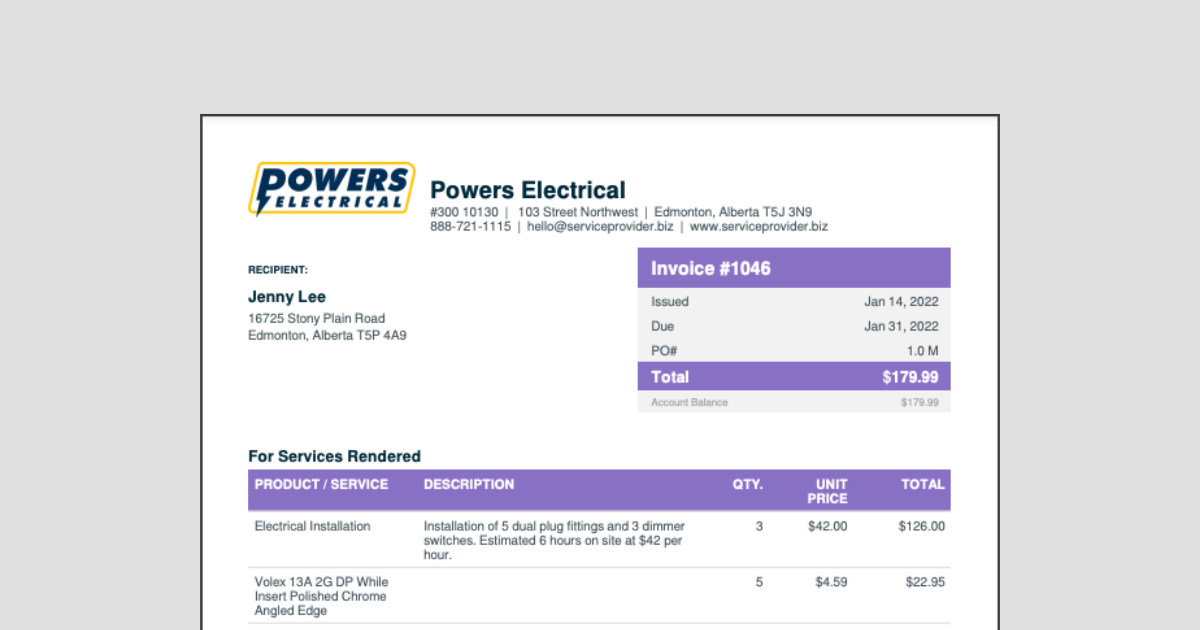 Free Electrical Invoice Template Edit Download Fast Jobber