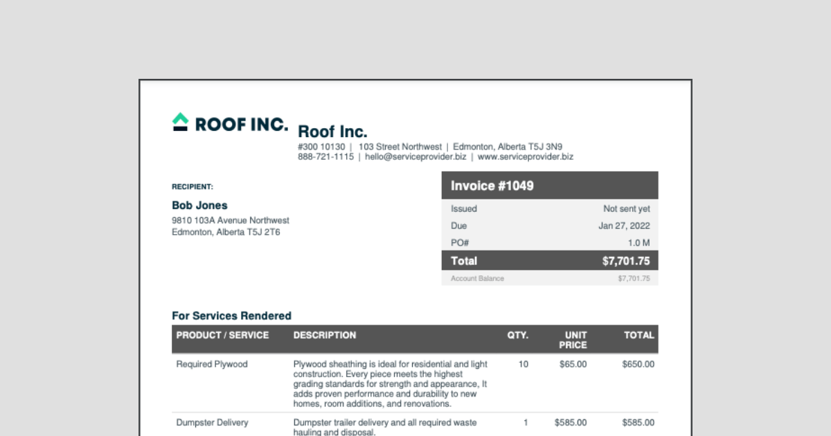 Roofing Invoice Sample Wookyaforn