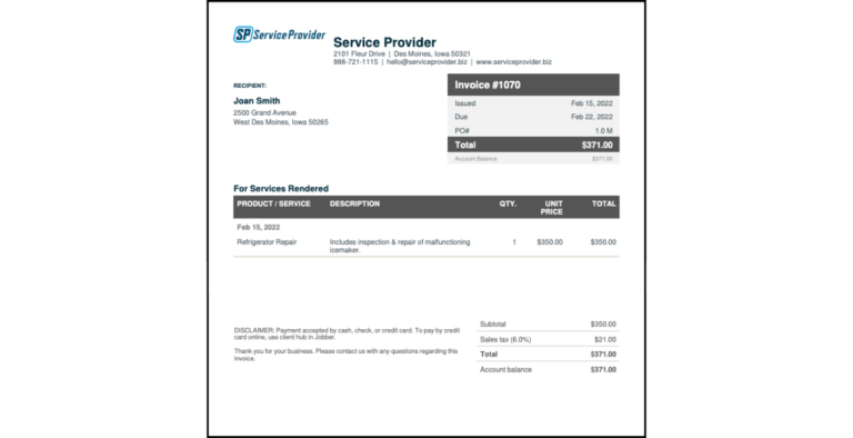 Free Appliance Repair Invoice Template - Edit & Download - Jobber