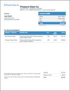 Free Pressure Washing Invoice Template | Invoice Generator