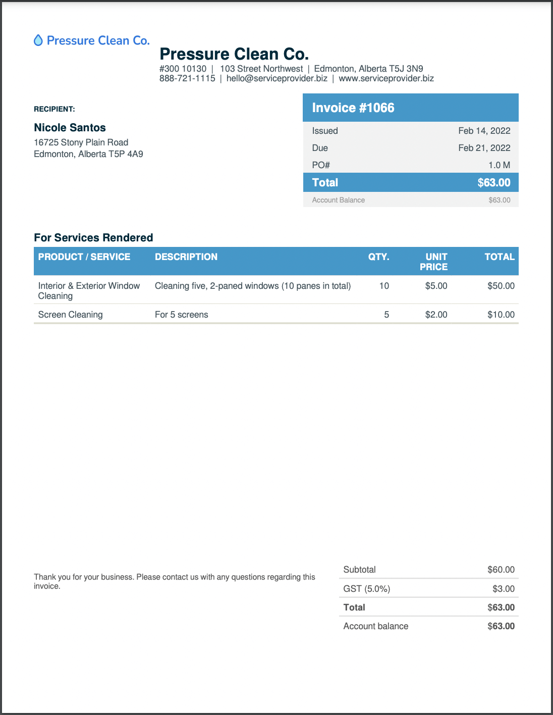 Window Cleaning Invoice Template