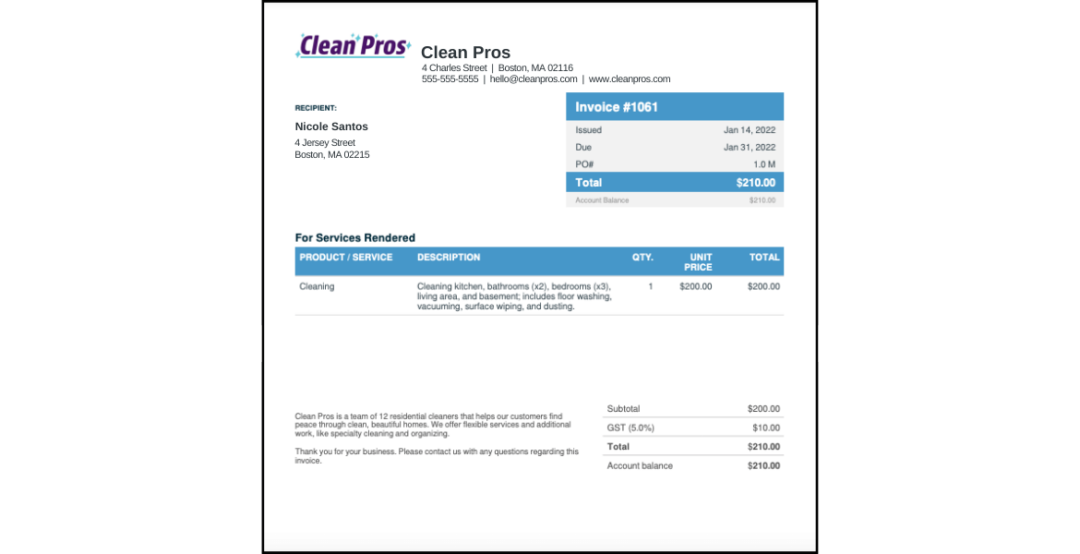 Free Cleaning Invoice Template - Edit & Download - Jobber