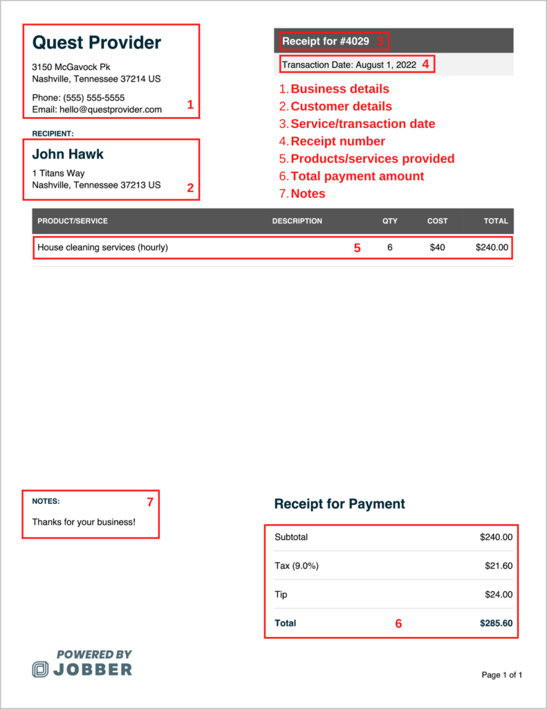 Free Cleaning Receipt Template | Edit & Download | Jobber