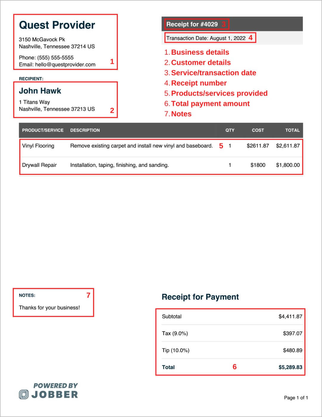 Free Contractor Receipt Template | Edit & Download | Jobber