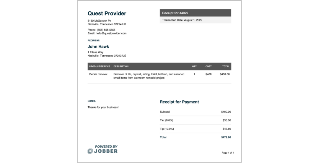 Free Junk Removal Receipt Template | Edit & Download | Jobber