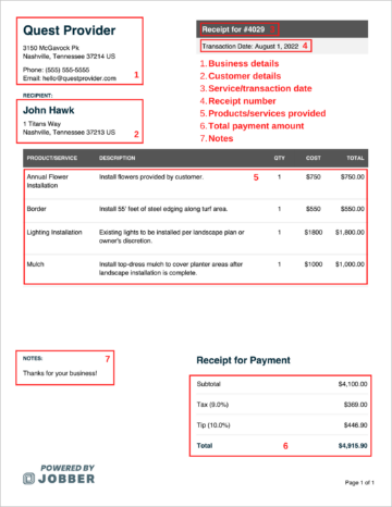 Free Landscaping Receipt Template | Edit & Download | Jobber