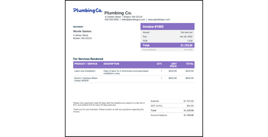 Free Plumbing Invoice Template - Edit & Download - Jobber