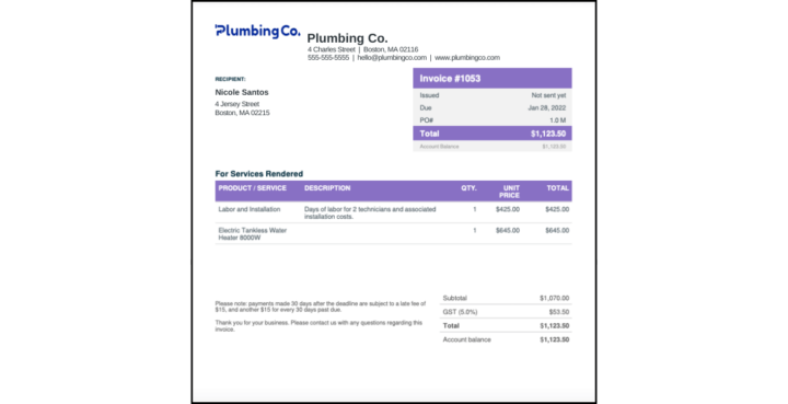 Free Plumbing Invoice Template - Edit & Download - Jobber