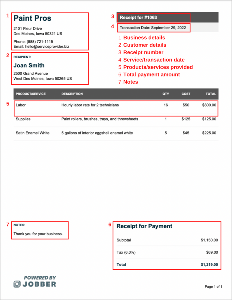 Free Painting Receipt Template | Edit & Download | Jobber