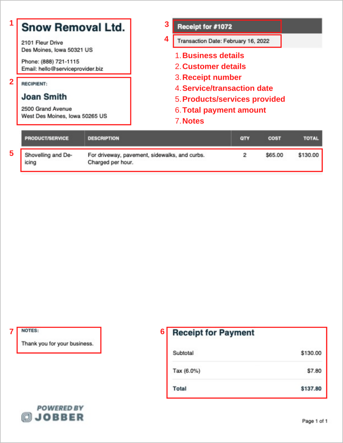 Free Snow Removal Receipt Template | Edit & Download | Jobber
