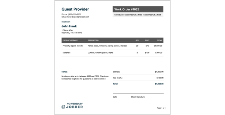 Free Work Order Template | Edit & Download | Jobber