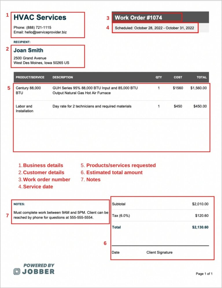 Free HVAC Work Order Template | Edit & Download | Jobber
